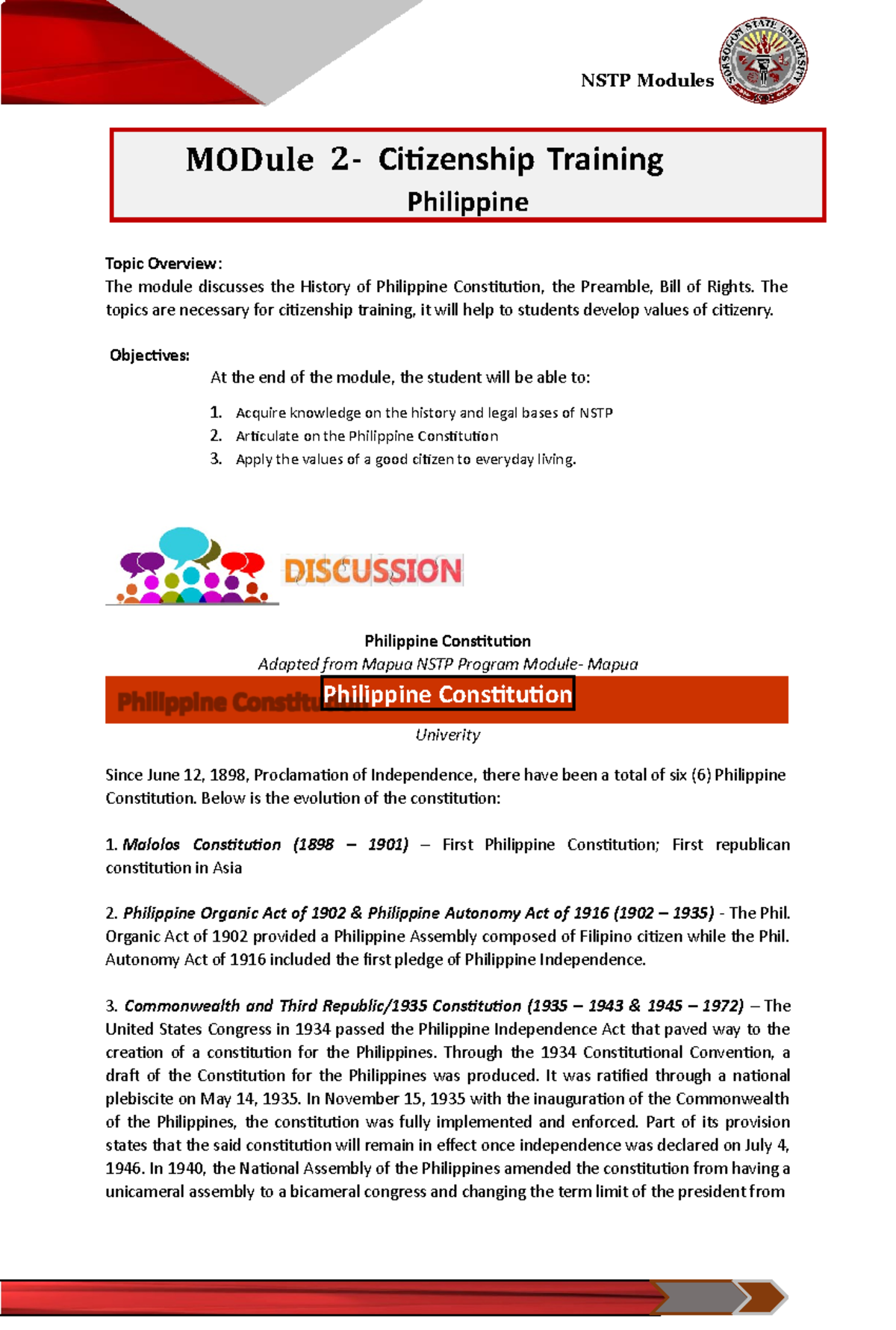 Module 2 NSTP - Overview of the Philippine Constitution and Citizenship ...