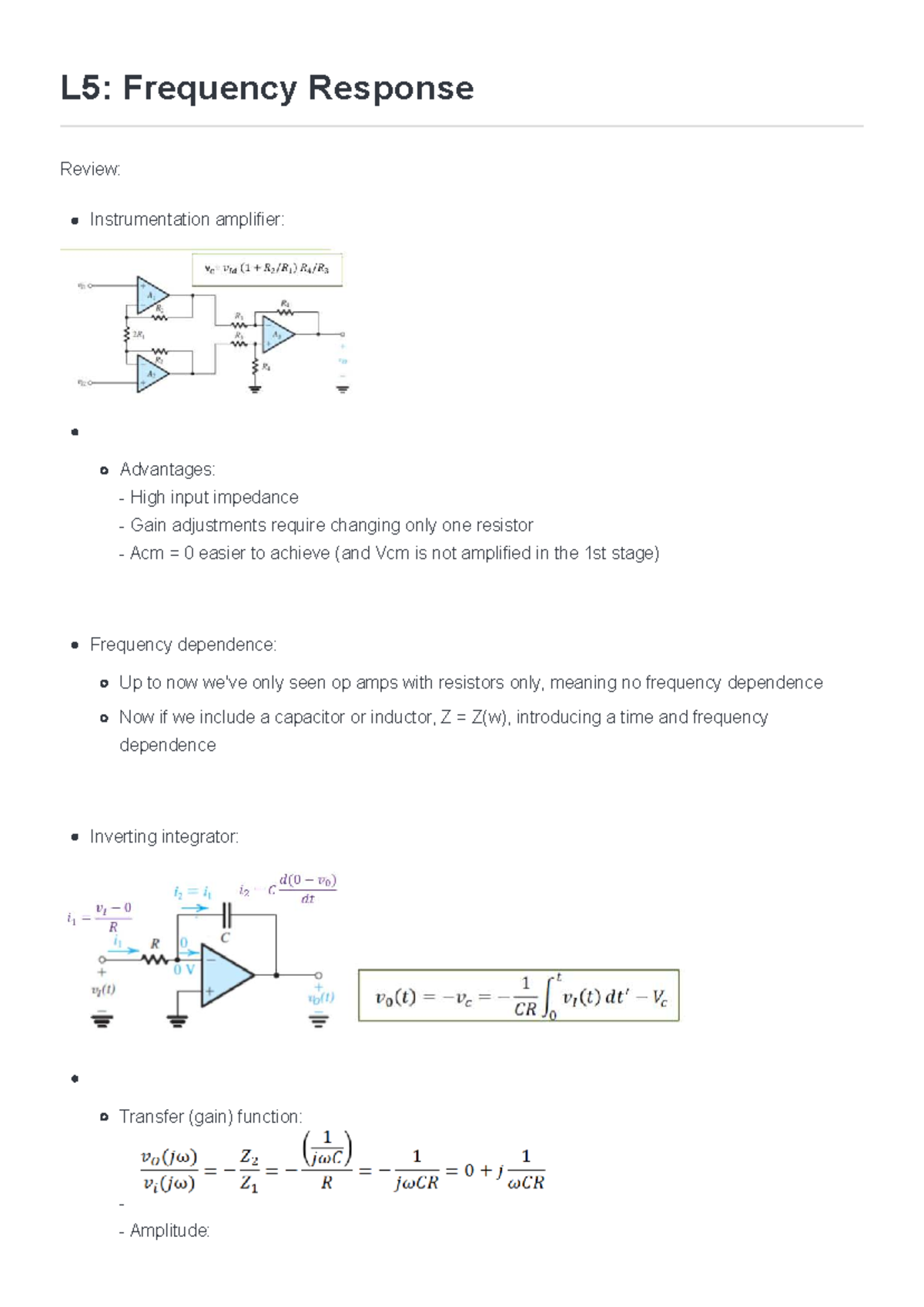 L5: Frequency Response Review of Instrumentation Amplifiers - Studocu