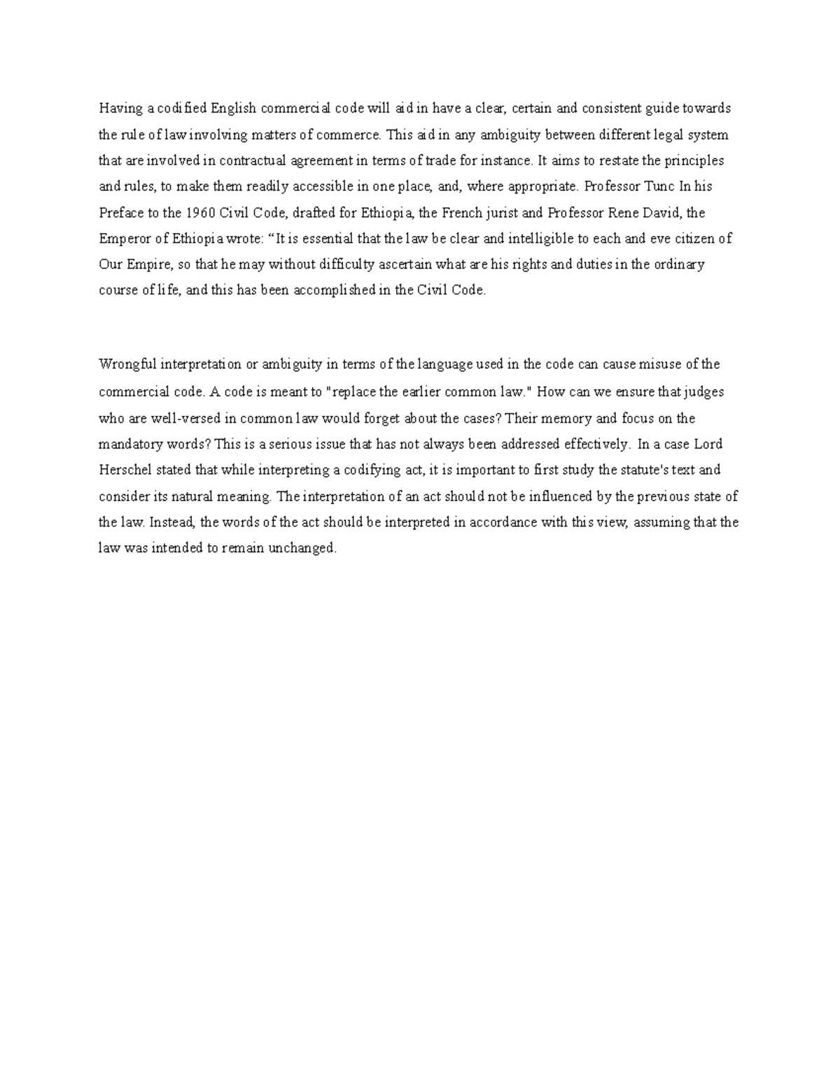 Having a codified English commercial code will aid in have a clear ...