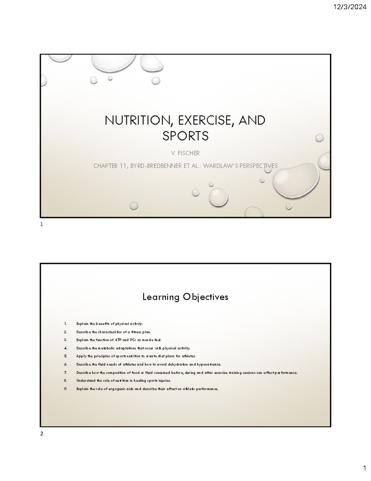 NUTRITION, EXERCISE, AND SPORTS V. FISCHER CHAPTER 11: OPTIMAL ...
