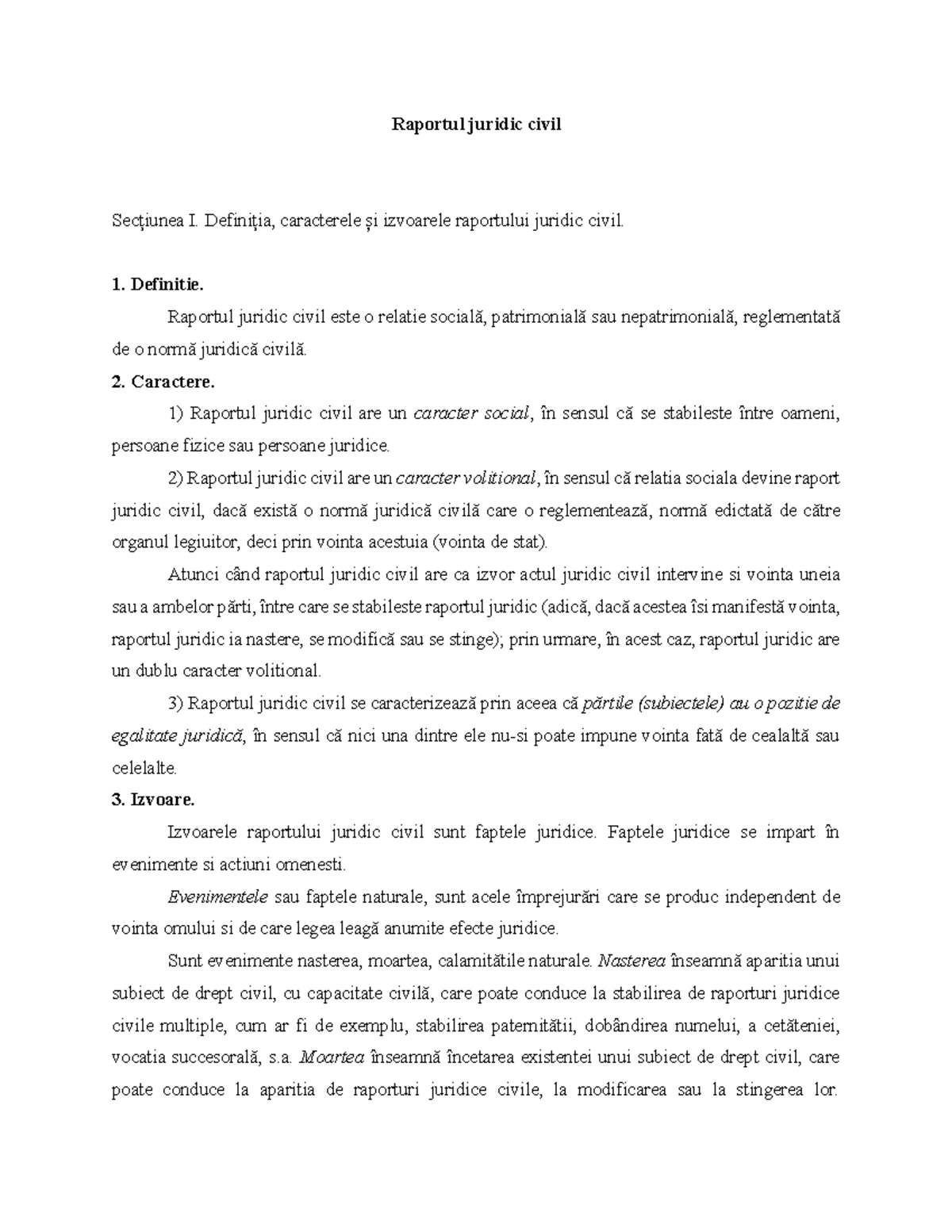 Cursul 1 - Definirea și structura raportului juridic civil - Studocu
