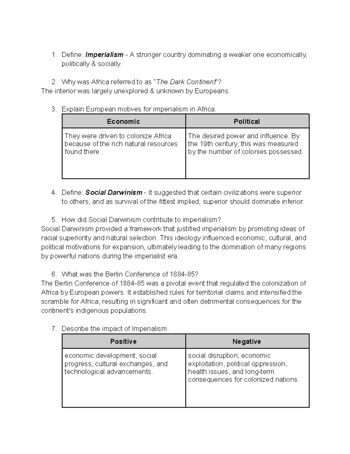 3a Midterm Exam Study Notes: Imperialism in Africa - Studocu