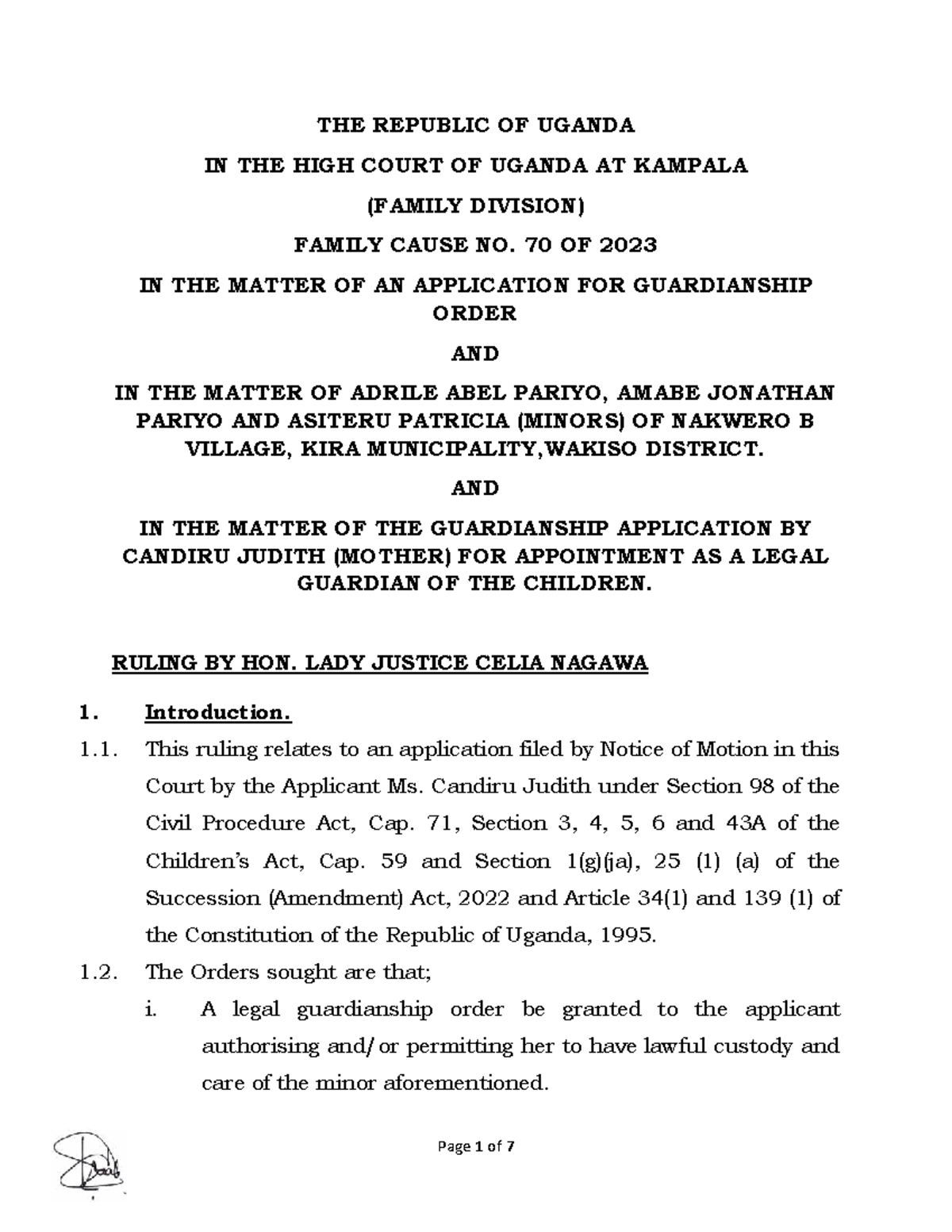 In the Matter of Legal Guardianship Application by Candiru (Family ...