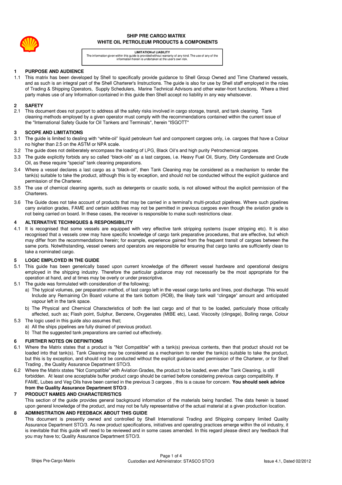 Shell Pre-Cargo Matrix Guidelines for 2012 Liquid Petroleum - Studocu