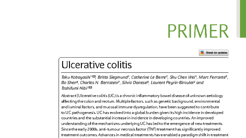 CU Primer on Ulcerative Colitis: Pathogenesis, Diagnosis, and ...