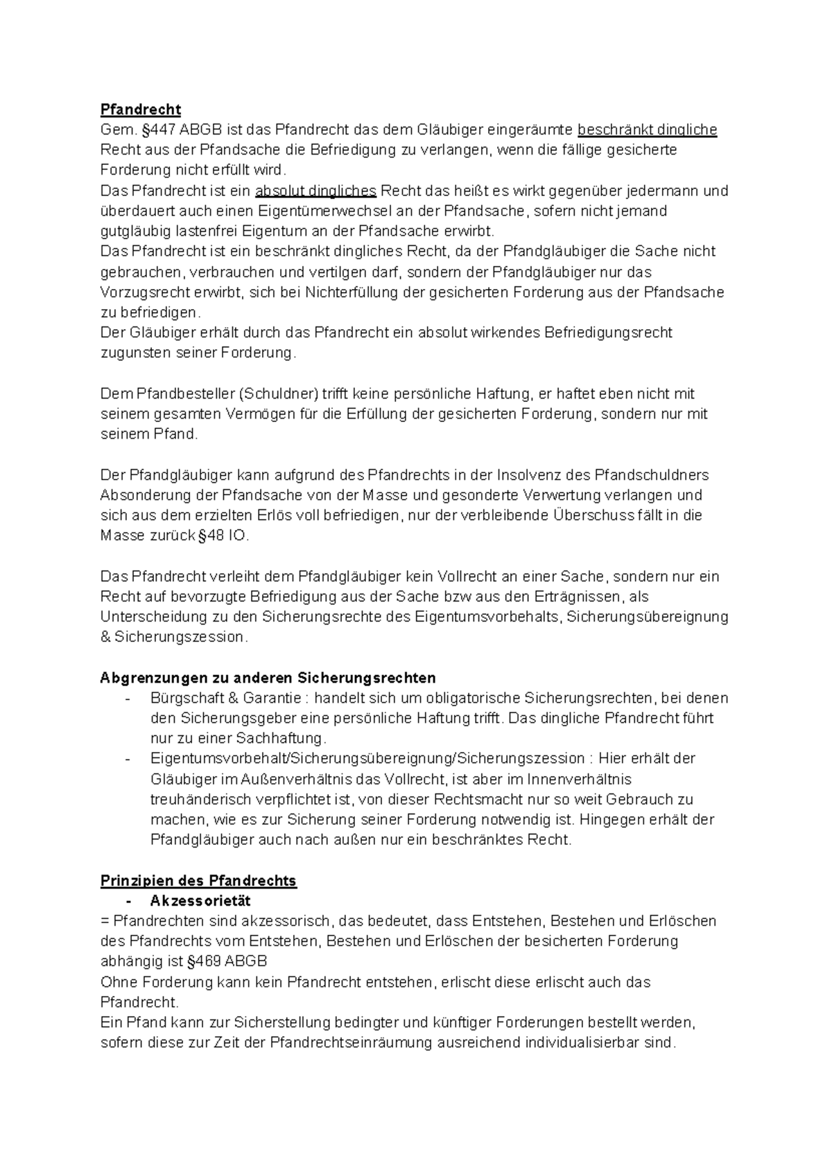 Pfandrecht gemäß ABGB: Grundlagen, Rechte und Pflichten des Gläubigers ...