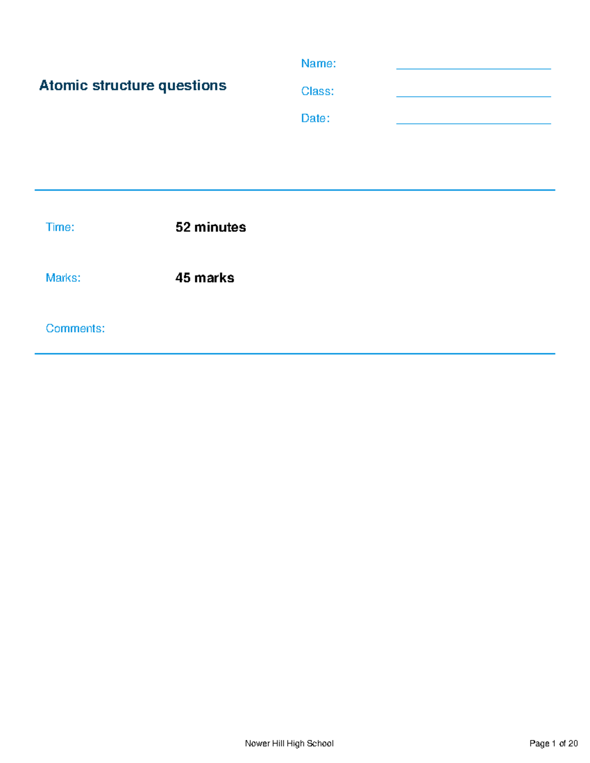 Atomic Structure Questions - Nower Hill High School (52 min, 45 marks ...