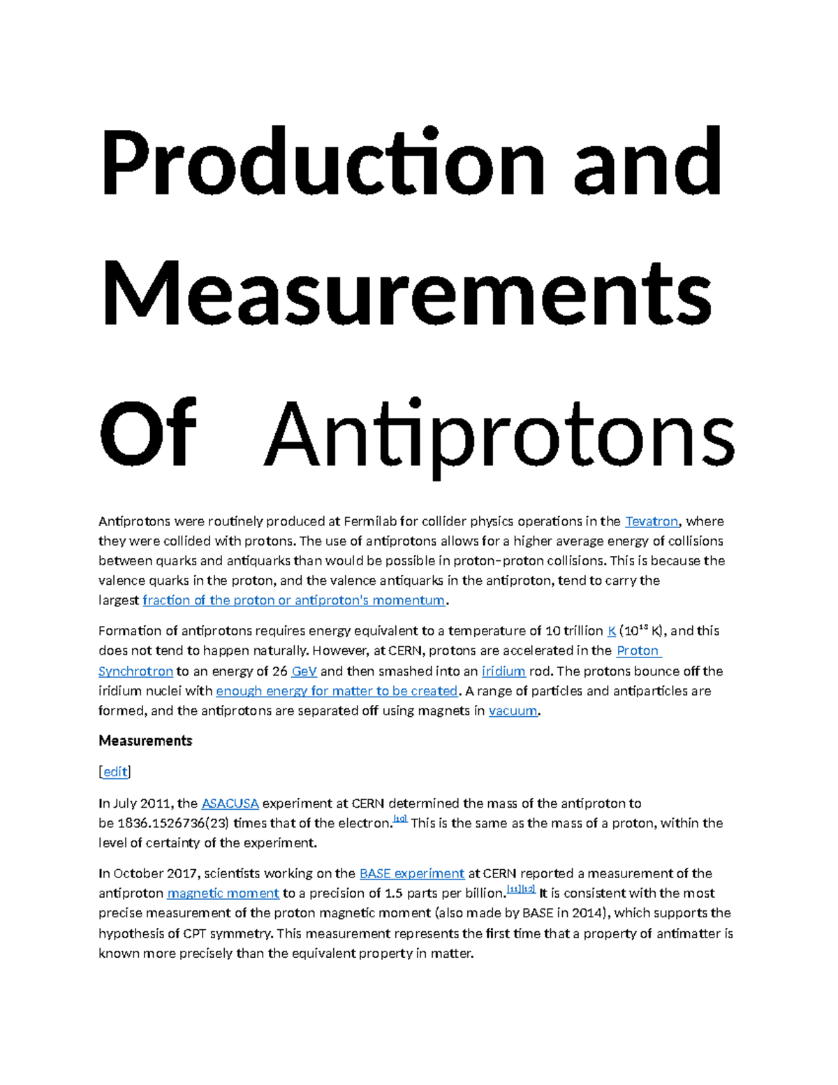 Physics 301: Production & Measurement of Antiprotons at CERN - Studocu