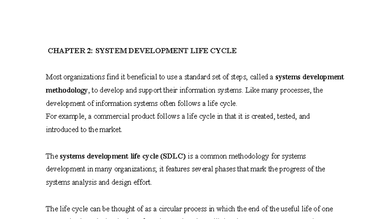 CHAPTER 2: SYSTEM DEVELOPMENT LIFE CYCLE (SDLC) Overview - Studocu
