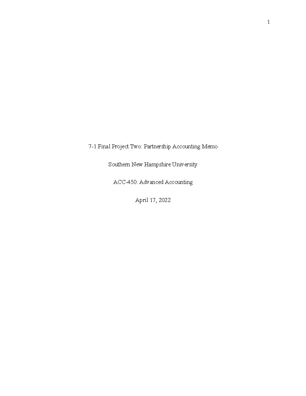 ACC 405 7.1 Final Project Two - 7-1 Final Project Two: Partnership ...