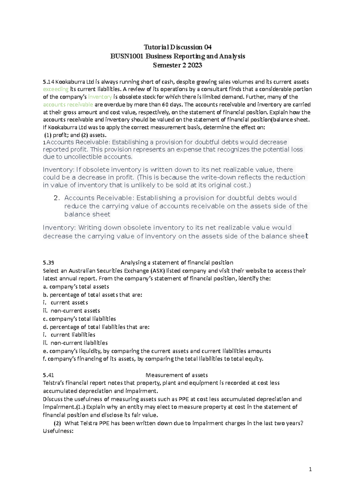 Tutorial 04 question - Tutorial Discussion 04 BUSN1001 Business ...