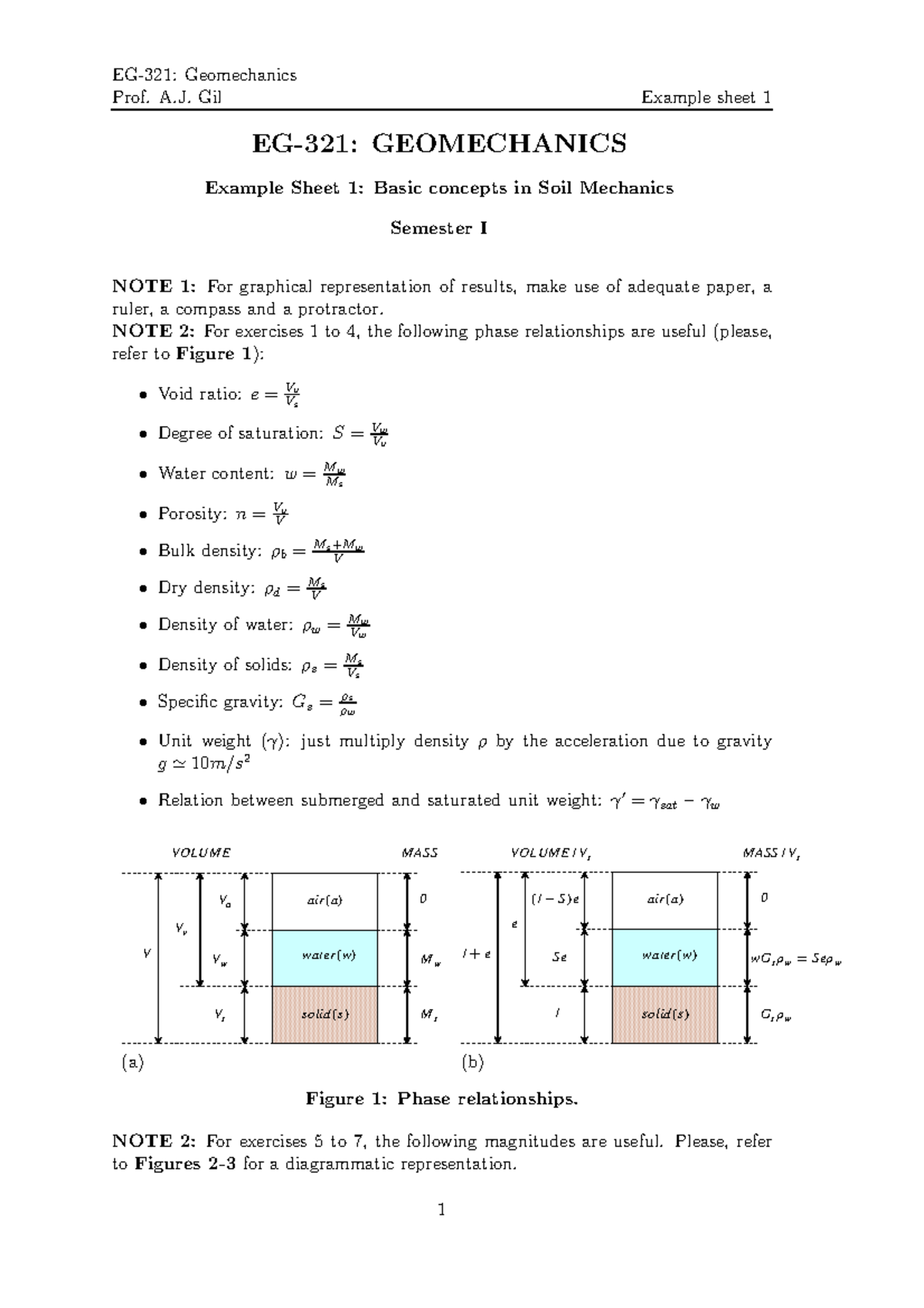 E1 new - Starter knowledge - Prof. A. Gil Example sheet 1 EG-321 ...