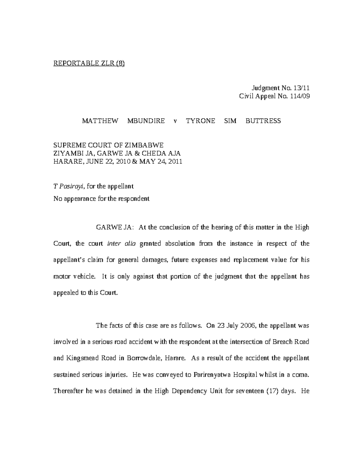 Civil Appeal 114/2009: Mbundire v Buttress - Supreme Court Judgment ...
