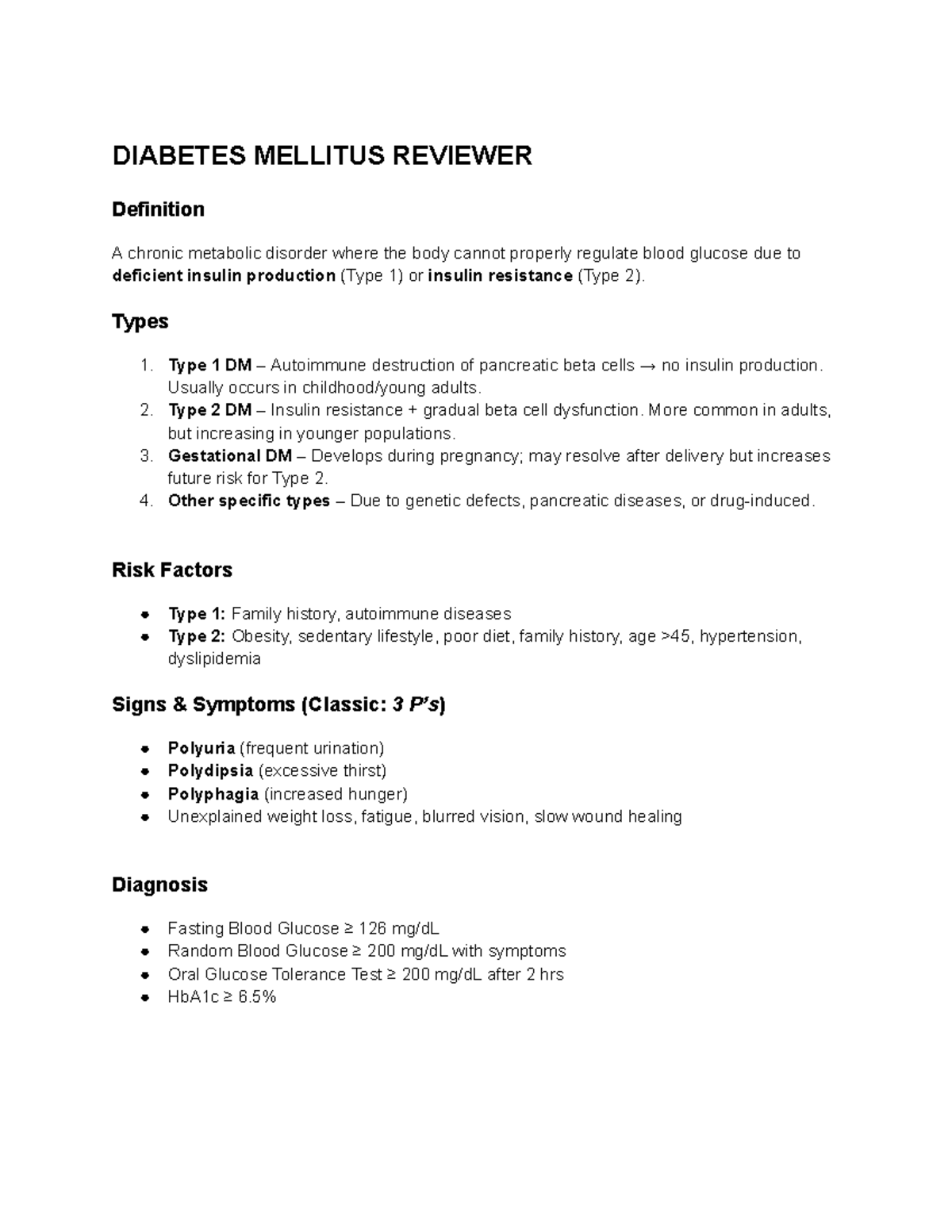 DM 101: Overview of Diabetes Mellitus Types & Risk Factors - Studocu