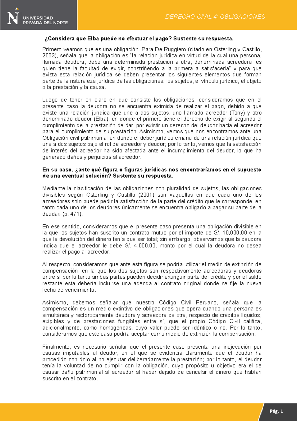 CASO 1 - Parte DE Cindy Y Cesar - ¿Considera que Elba puede no efectuar ...