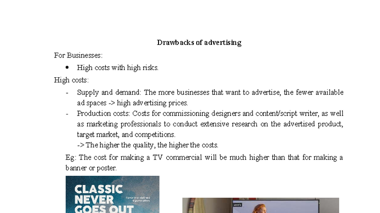 Drawbacks of Advertising for Businesses: Costs & Risks Analysis - Studocu