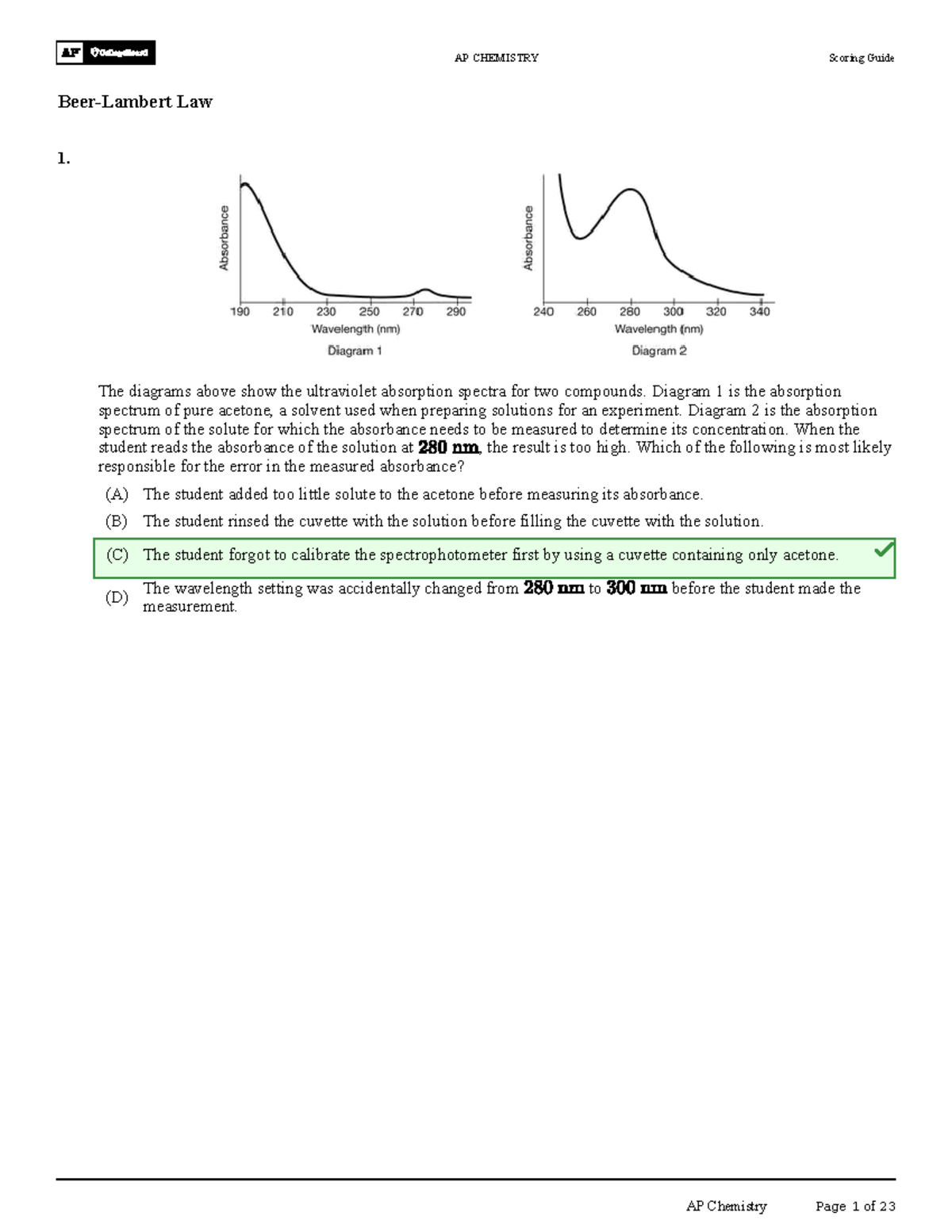 AP CHEMISTRY Scoring Guide: Beer-Lambert Law Analysis - Studocu
