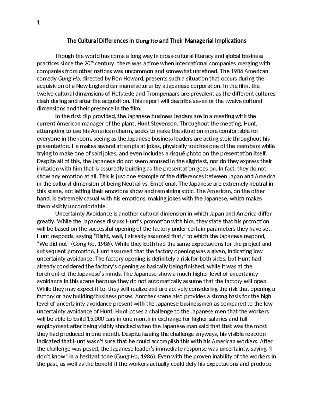 Cultural Dimensions & Managerial Implications in Gung Ho (Case Study ...