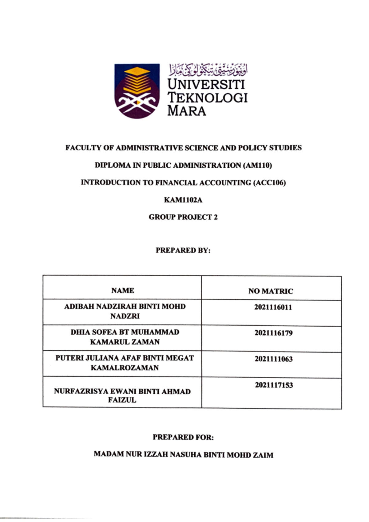 ACC106 Group Project 2: Financial Accounting Analysis - Studocu