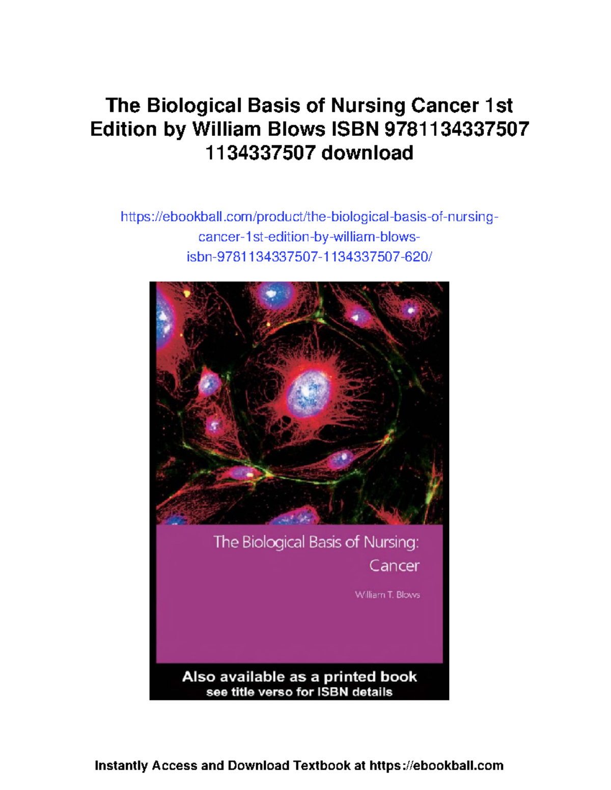 The biological basis of nursing: cancer (1st edition) by William Blows ...