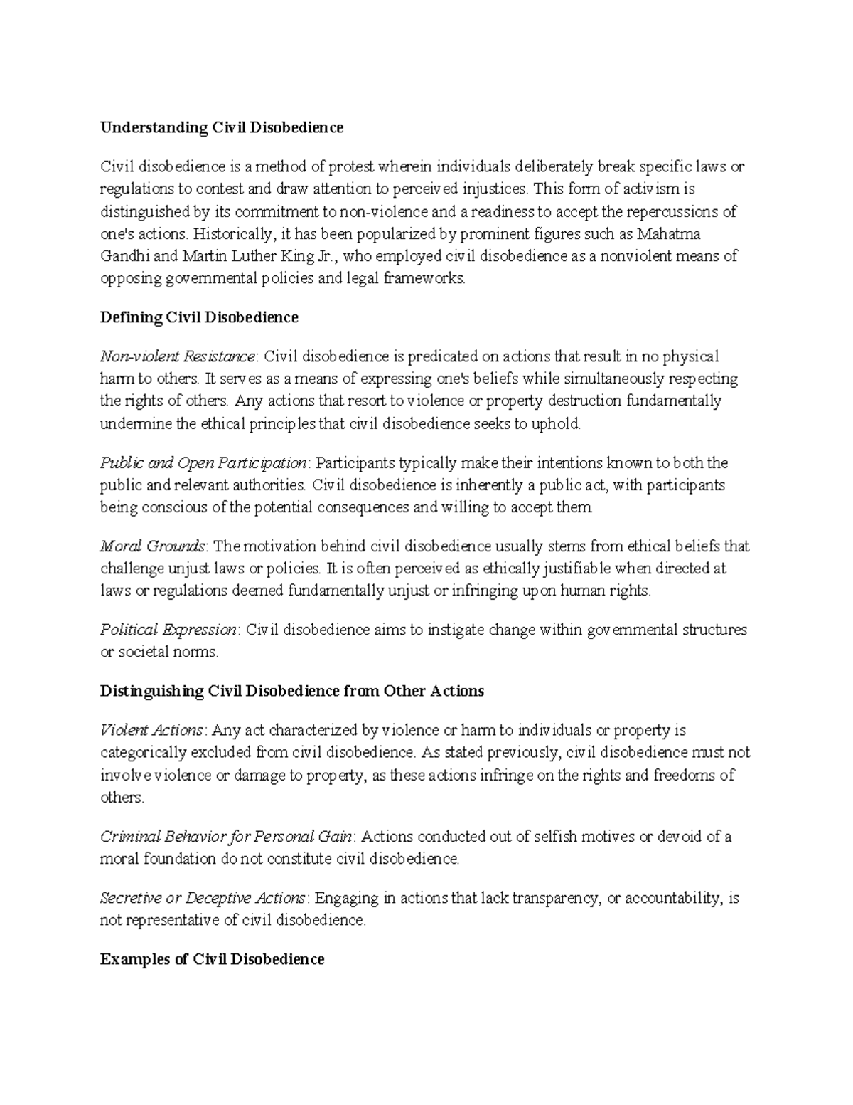 Understanding Civil Disobedience: Ethics and Implications - Studocu