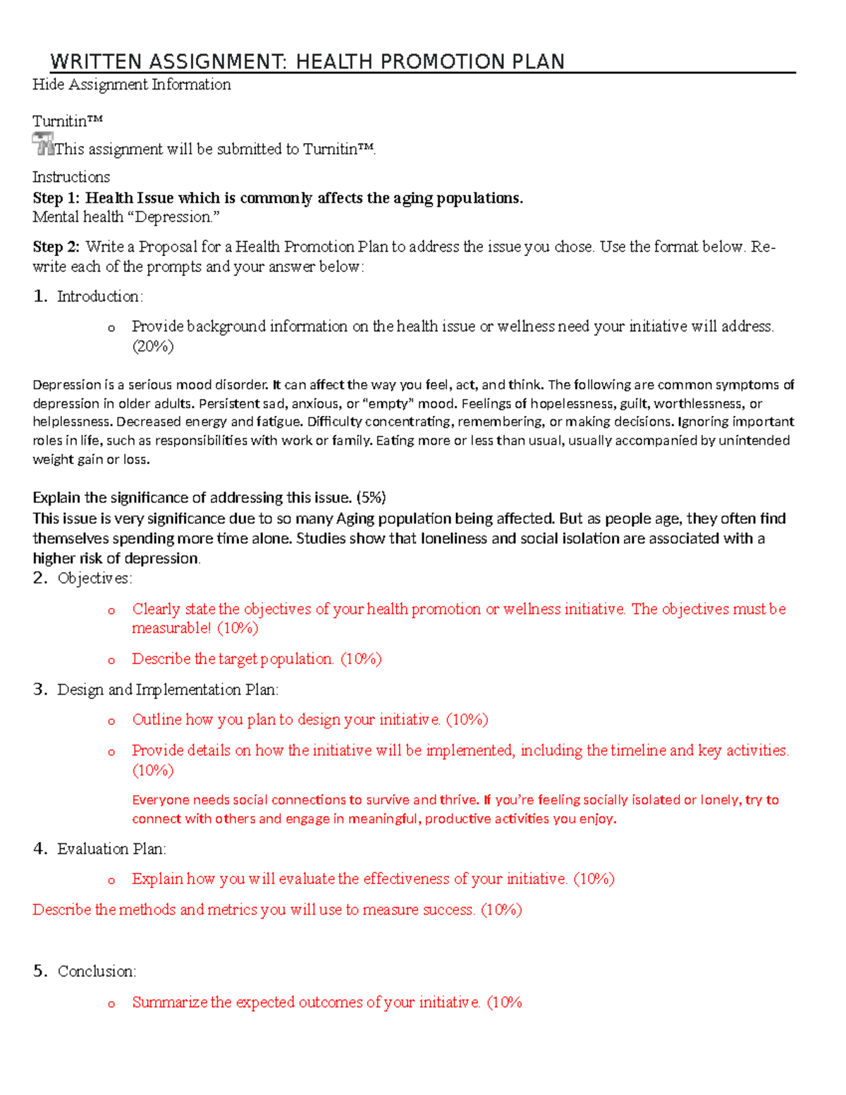 Health Promotion Plan Proposal for Aging Populations: Written ...