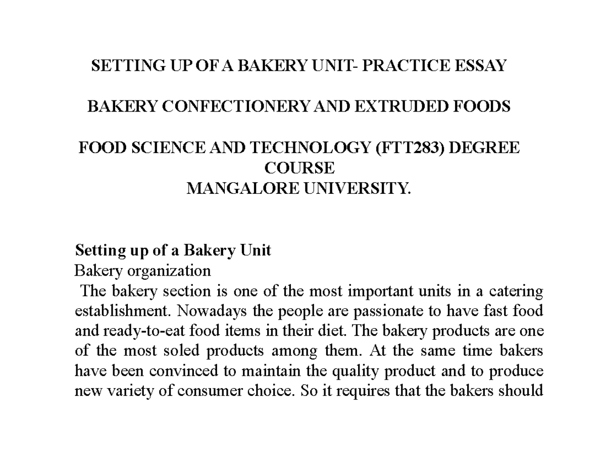 Setting UP OF A Bakery UNIT - SETTING UP OF A BAKERY UNIT- PRACTICE ...
