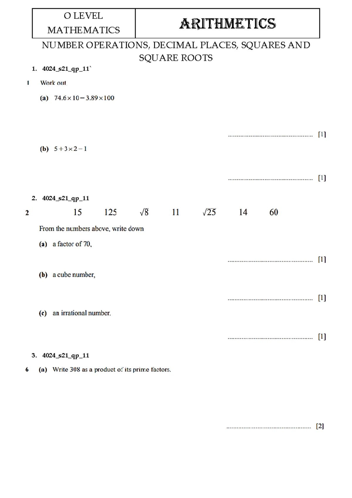 O Level Mathematics: Number Concepts Past Papers (4024) - Studocu