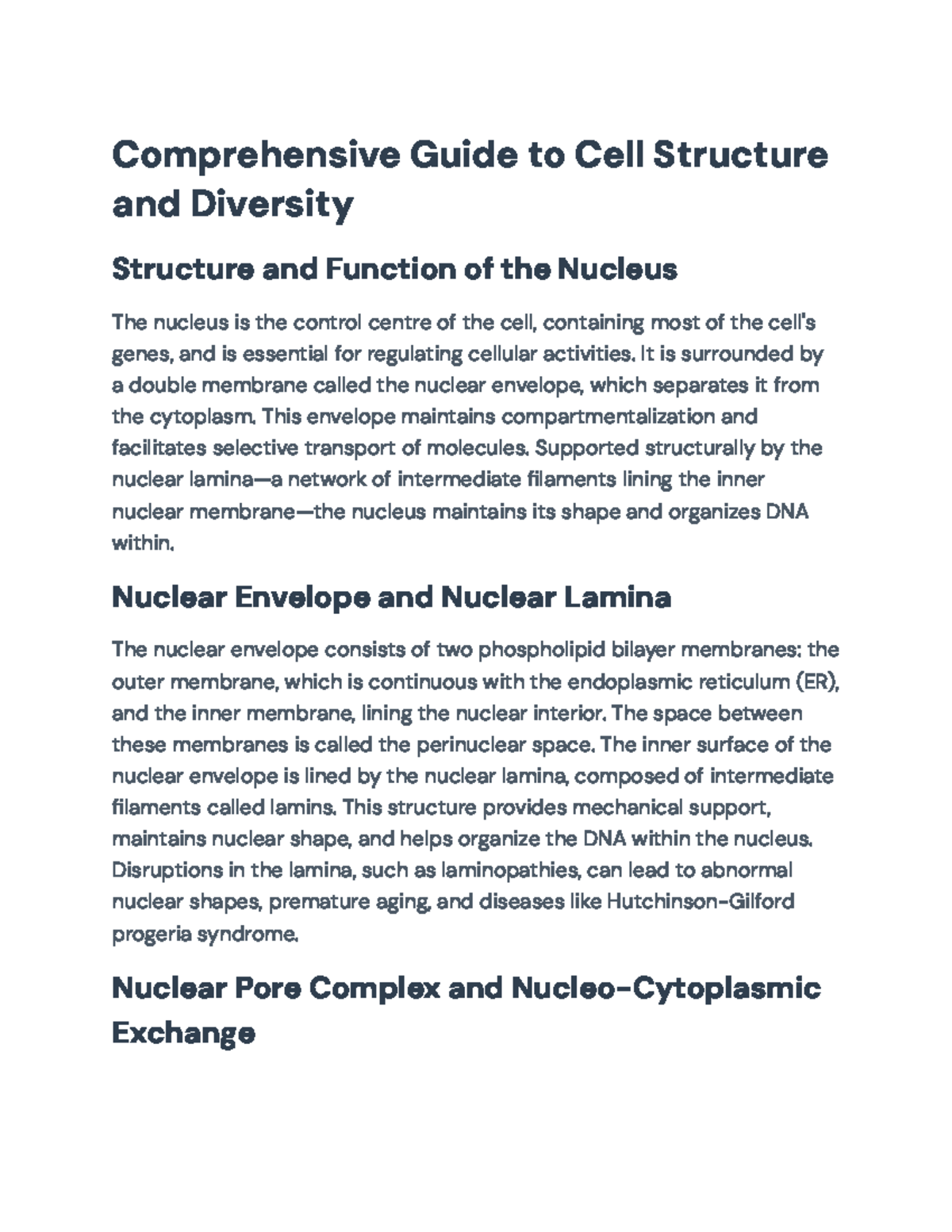 Comprehensive Overview of Cellular Structure and Function (BIO 101 ...