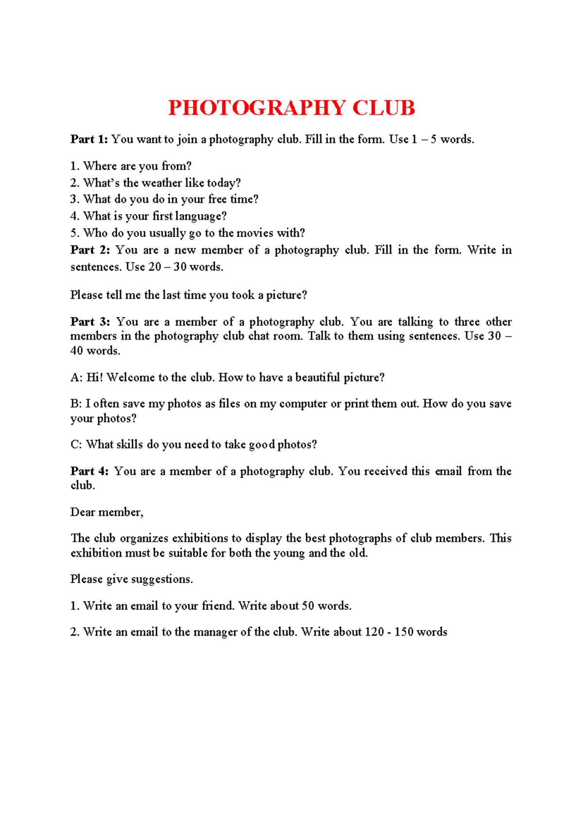 Photography Club Activities - UFM: Forms, Chats, and Emails - Studocu