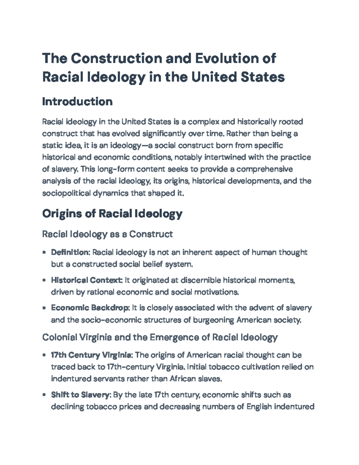 Racial Ideology in the U.S.: Historical Roots and Evolution Analysis ...