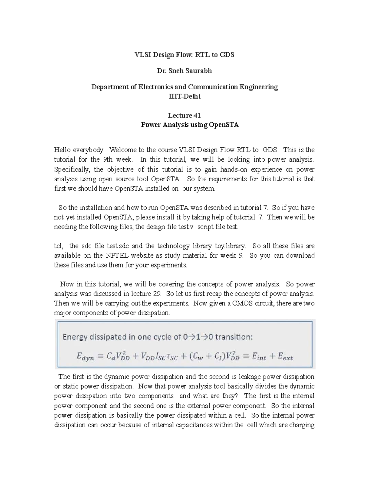 VLSI Design Flow: Power Analysis Using OpenSTA (Lecture 41) - Studocu