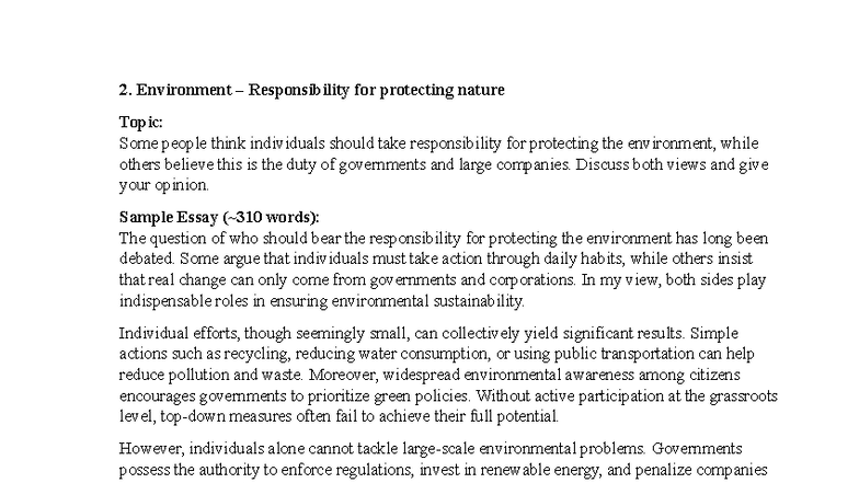 IELTS Writing Sample Essay: Environmental Responsibility (Band 8.0 ...