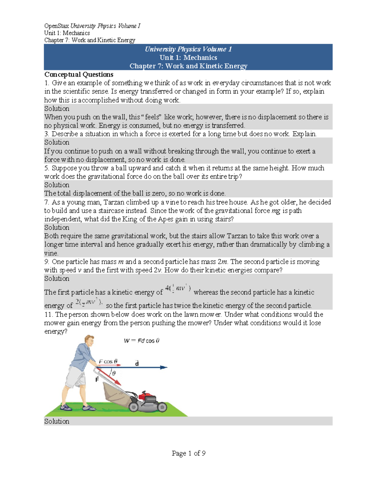University Physics Volume I (Unit 1) Chapter 7: Work & Kinetic Energy ...