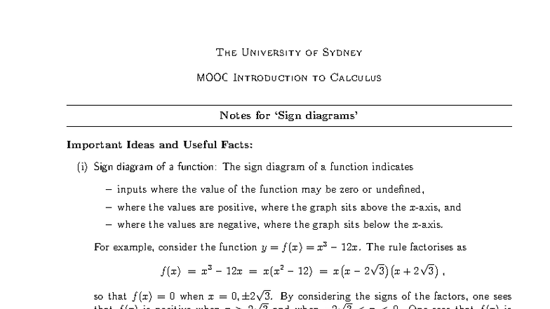 The University of Sydney MOOC Calculus Notes: Sign Diagrams Explained ...