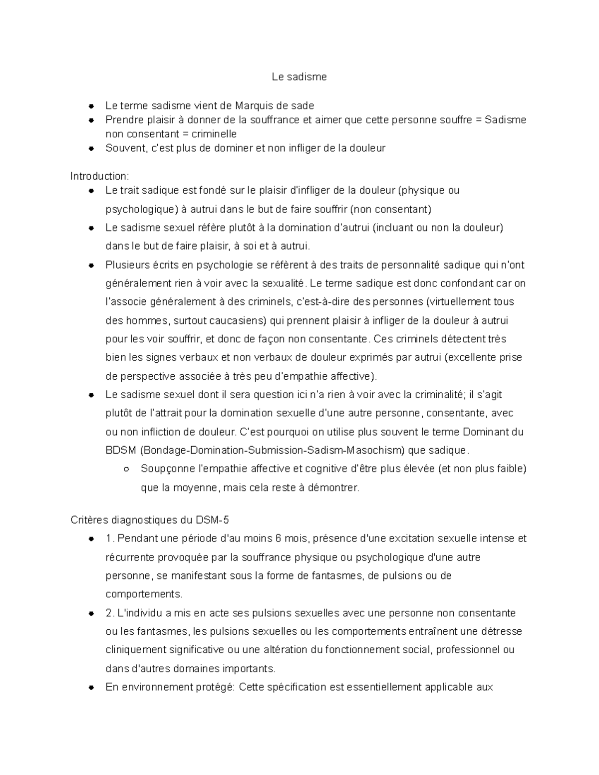 Module 6 sadisme - Notes de cours 6 - Le sadisme Le terme sadisme vient ...