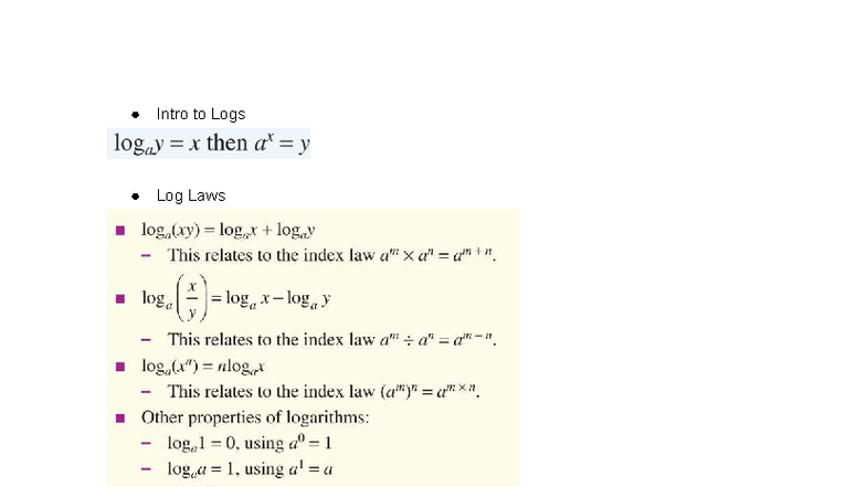 Intro to Logarithms - Year 10 Maths (MATH101) - Studocu