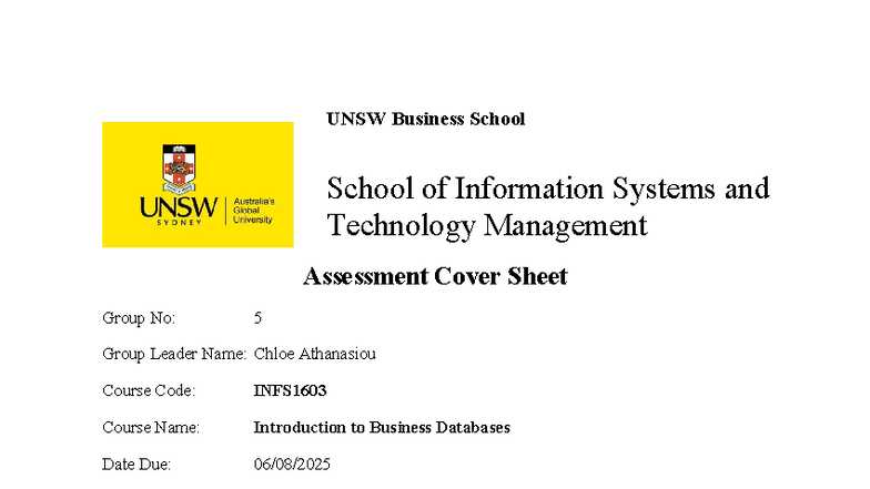 INFS1603 - Group Assessment on F1 VIP Booking Database Design - Studocu