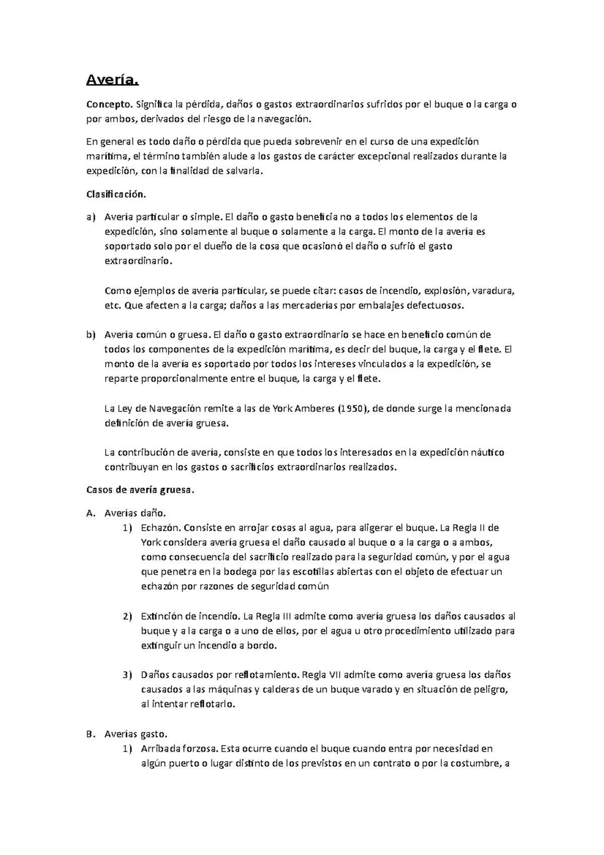 Averia - Estudio - Avería. Concepto. Significa la pérdida, daños o ...