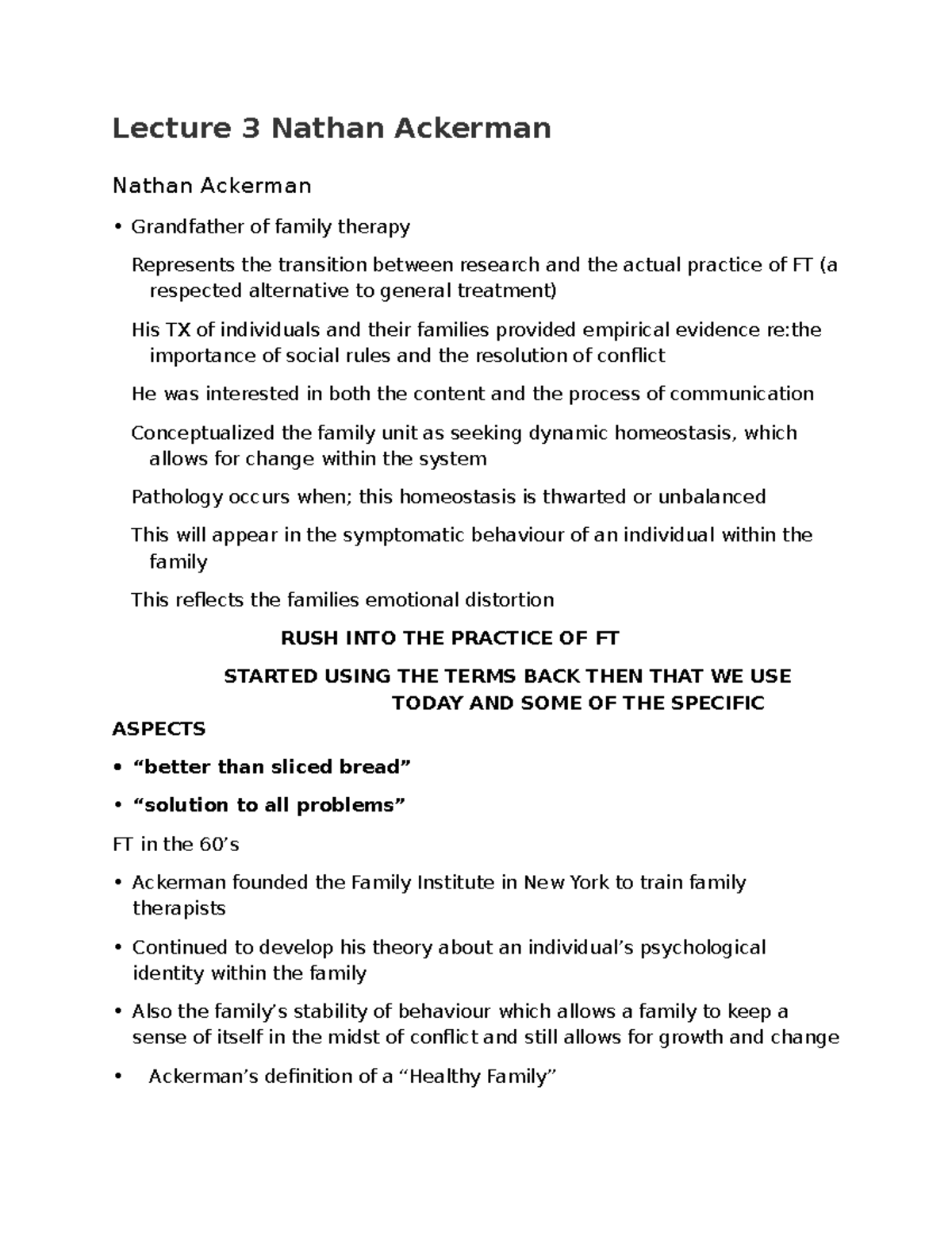 Lecture 3: Insights into Nathan Ackerman's Family Therapy Approach ...