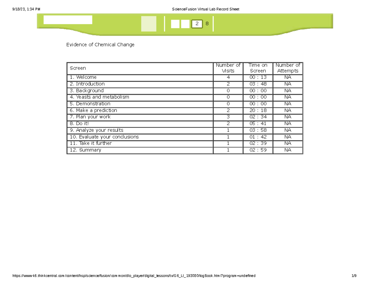 Sciencefusion Virtual Lab Record Sheet Evidence Of Chemical Change