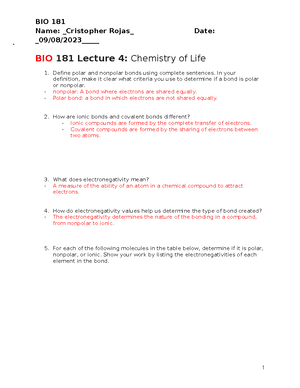 Bio 181 Exam 1 Study Guide - Bio 181 Exam 1 Study Guide Know what ...