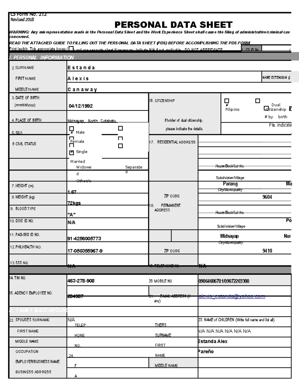 CS Form No. 212: Revised Personal Data Sheet (PDS) 2018 - Studocu