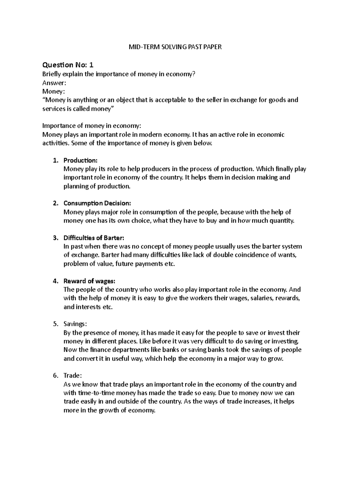 MID PAST - Mid paperwork - MID-TERM SOLVING PAST PAPER Question No: 1 ...