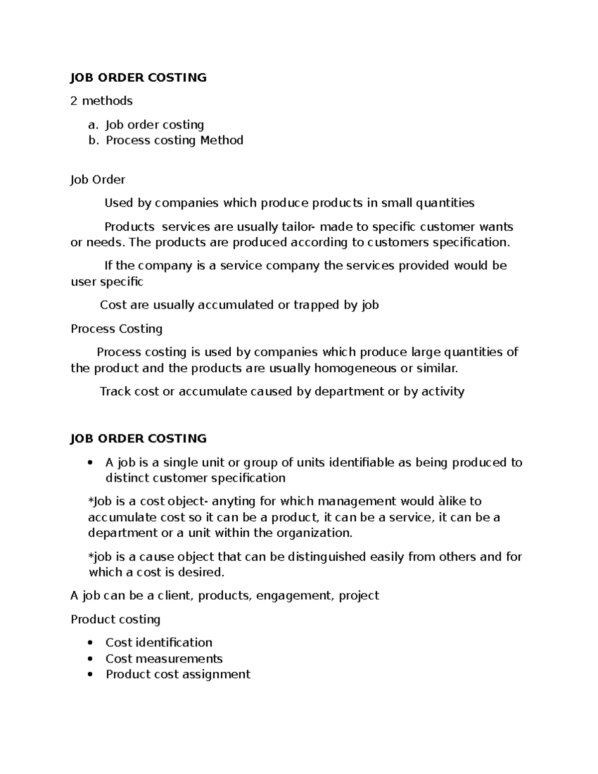Job Order Costing Methods: A Comprehensive Review - Studocu