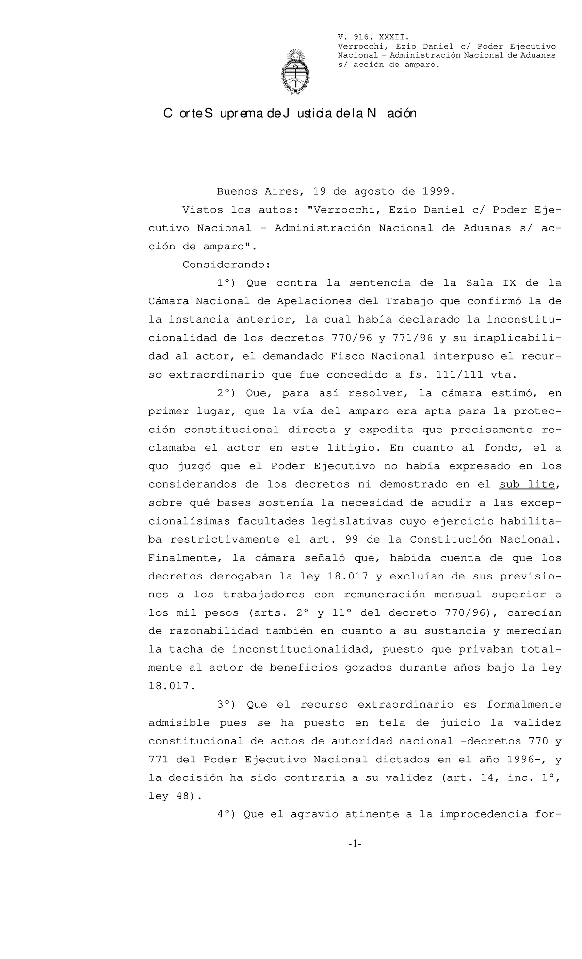 Fallo-Verrochi - lectura obligatoria - V. 916. XXXII. Verrocchi, Ezio ...