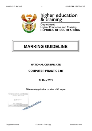 Computer Practice N4 June 2021 Memo and Marking Guidelines - Studocu