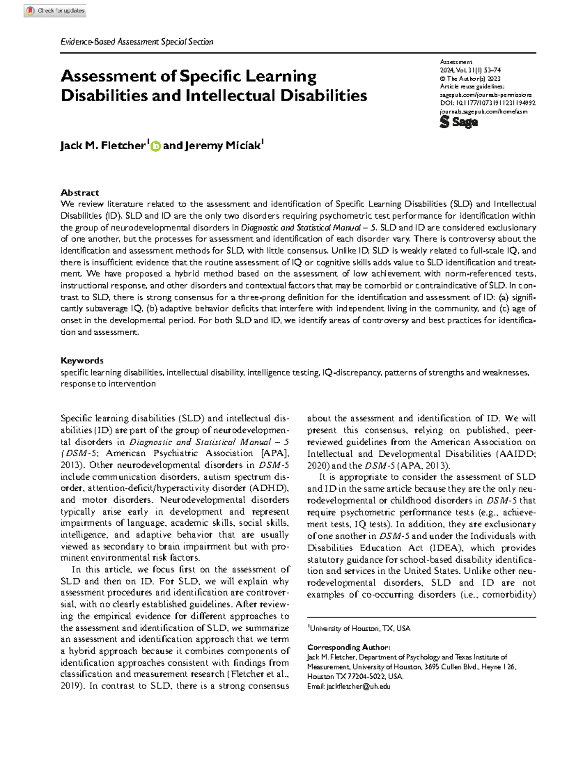 Assessment of SLD and ID: Best Practices and Methodologies (2024) - Studocu