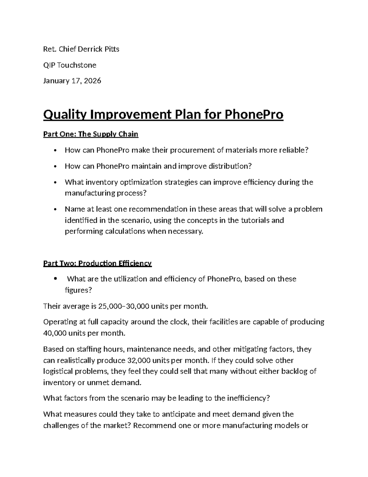 QIP for PhonePro: Supply Chain & Production Efficiency Analysis (Ret ...