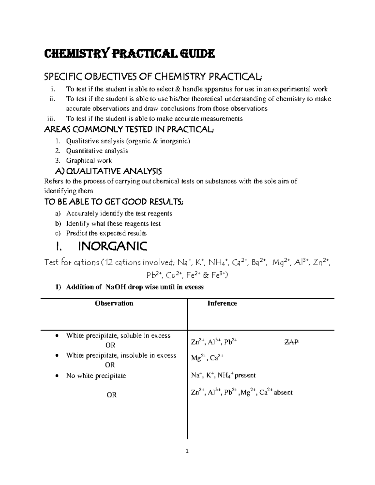 Chemistry Practical Guide and Techniques (CHEM 101) - Studocu
